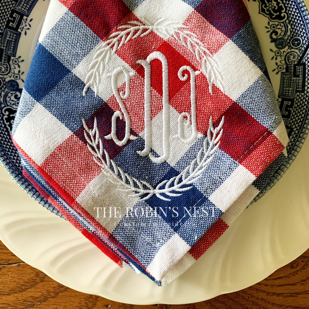 Cotton Dinner Napkin - Red, White and Blue – The Robin's Nest Embroidery